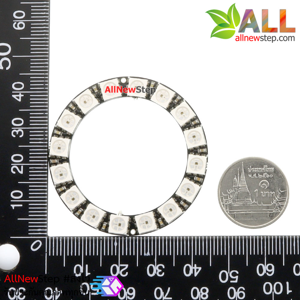 NeoPixel Ring 16 WS2812 RGB LED เส้นผ่านศูนย์กลางประมาณ 44mm - ArduinoAll ขาย Arduino ซื้อ ...
