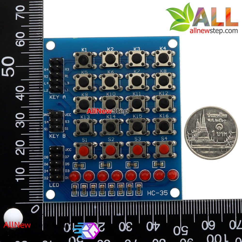 บอร์ดทดลอง 3 in 1 Keypad Matrix Keyboard 4x4 พร้อม Switch 4 ปุ่ม และ LED 8 ดวง - ArduinoAll ขาย ...