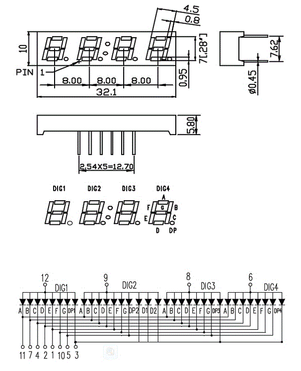 7 Segment 028 นิ้ว Common Anode 4 Digit Clock Red ไฟ 7 Segment 028 4 หลัก สีแดงพร้อมจุดนาฬิกา